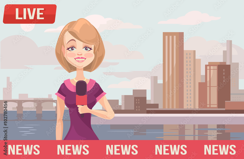 Live news. Vector flat cartoon illustration Stock Vector | Adobe Stock