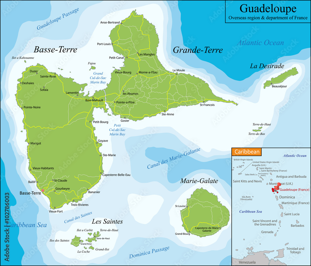 Poster Map of Guadeloupe – Wall Art | UkPosters
