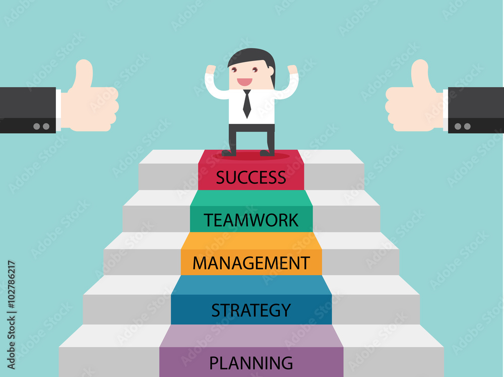 Step to success. planning strategy management teamwork successful. Flat ...