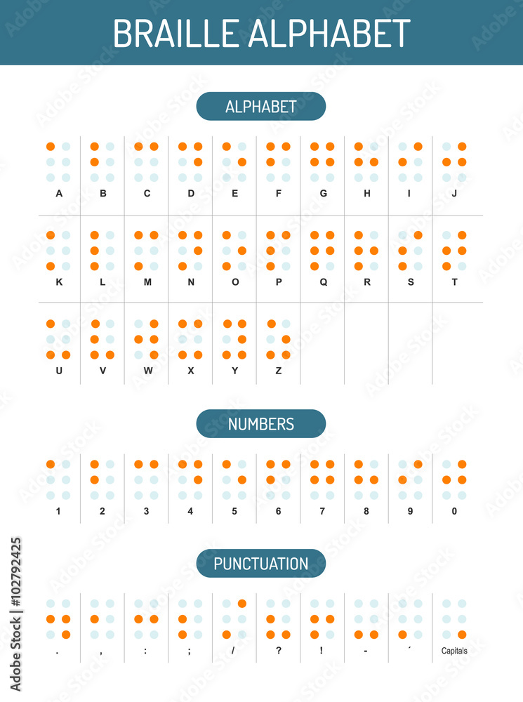 Braille alphabet, numbers and punctuation, vector graphic Stock Vector ...