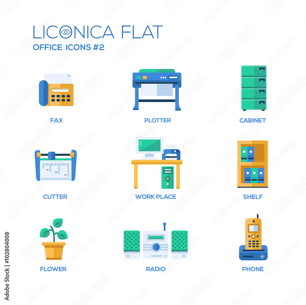 Set of modern office flat design icons and pictograms Stock Vector ...