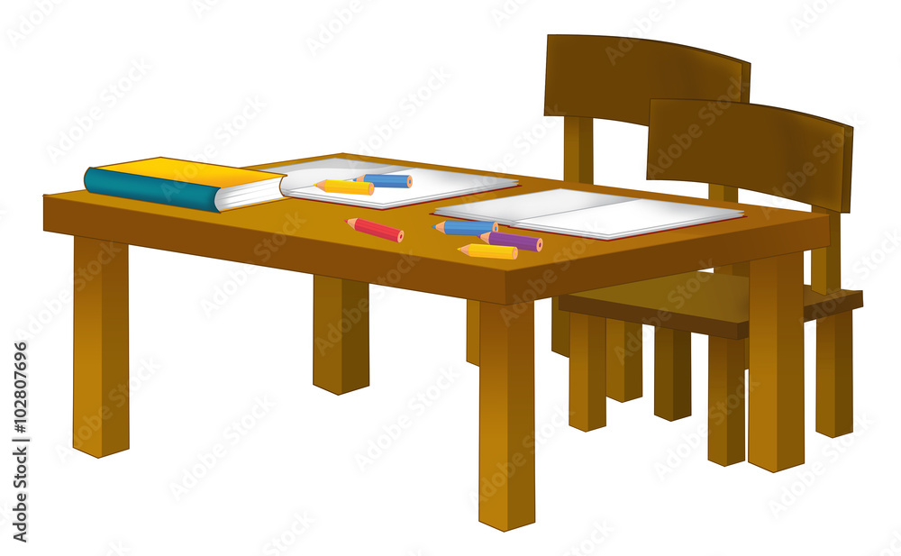 Cartoon school desk - isolated - illustration for the children Stock ...