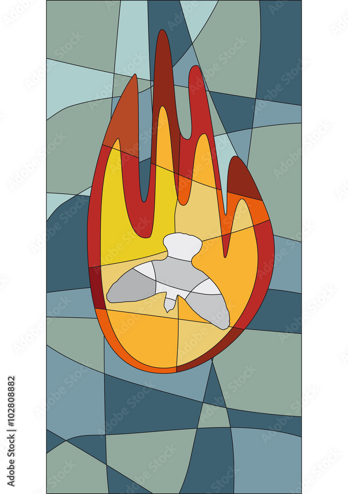 Flamme und Taube als Symbol für das Pfingstfest Stock-Vektorgrafik ...