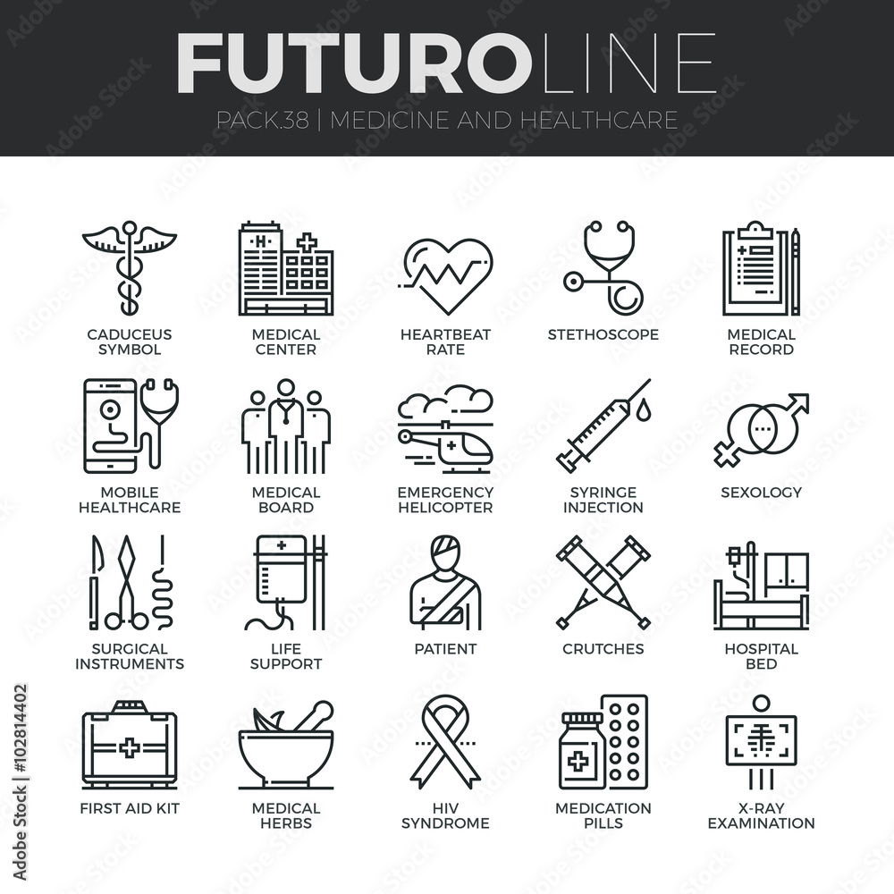 Medicine and Healthcare Futuro Line Icons Set Stock Vector | Adobe Stock