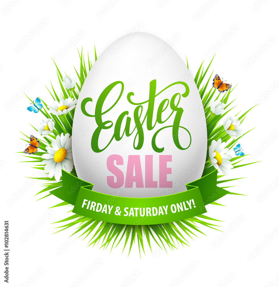 Easter sale background with eggs and spring flower. Vector illustration ...