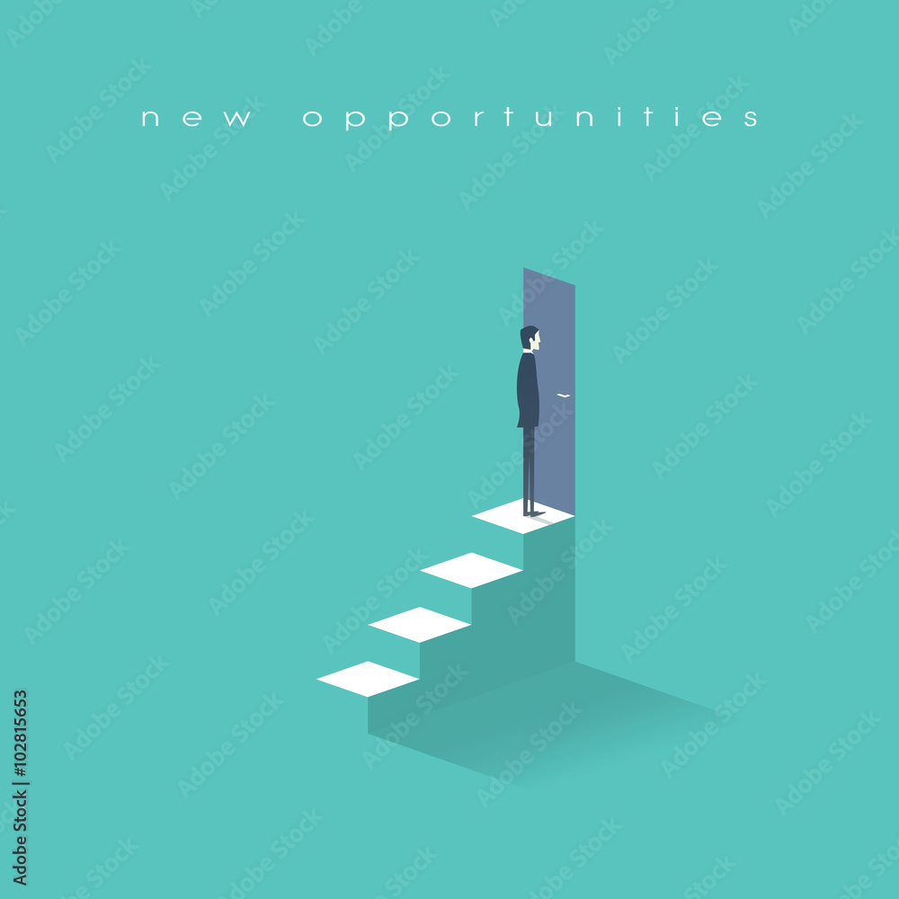 New opportunities concept vector background with businessman standing ...