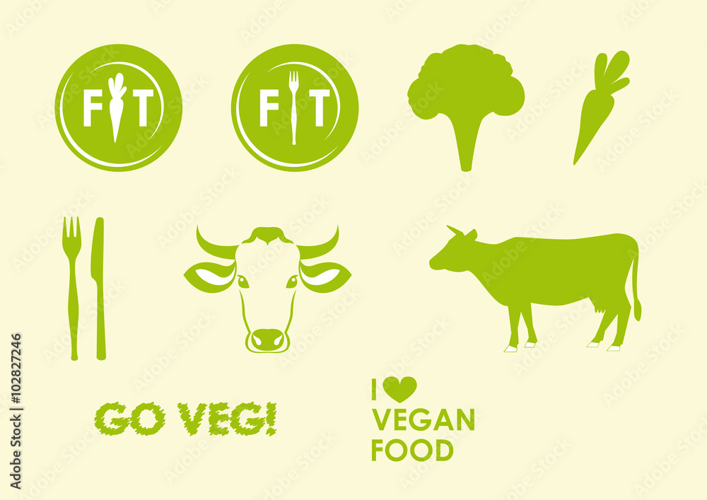 Set vegan and vegetarian icons. Collection green vegetarian food icons ...