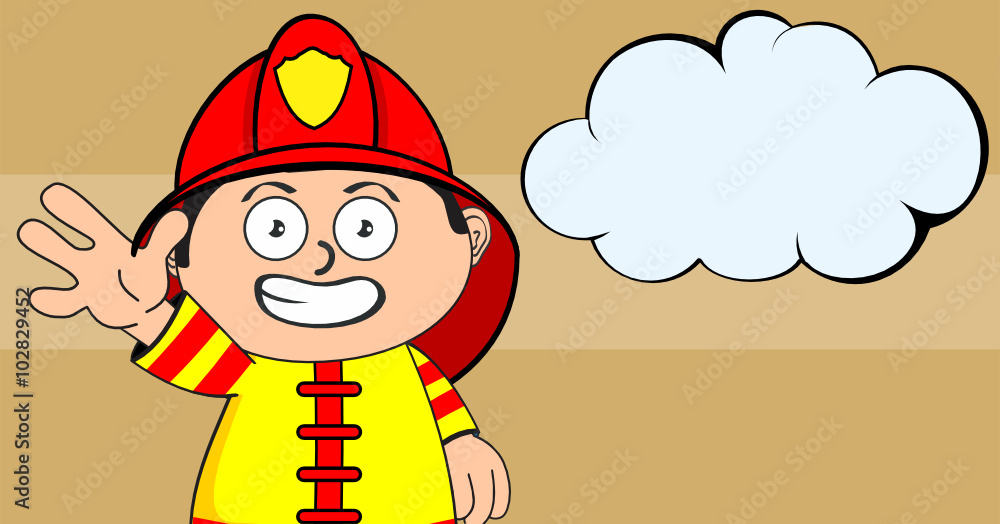 cute young firefighter kid cartoon background in vector format Stock ...