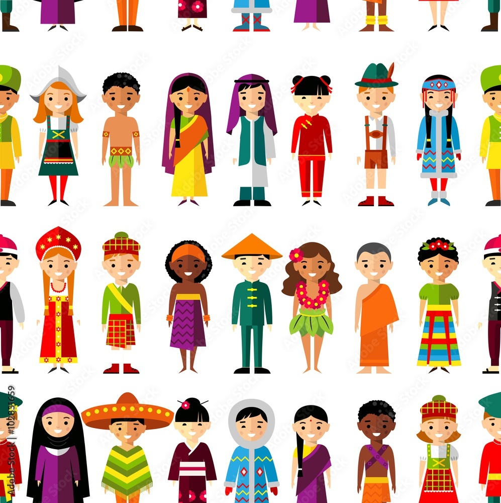 Seamless background with set of multicultural national children. Stock ...