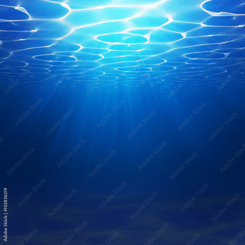 Abstract Underwater background illustration with water waves. Blue ...