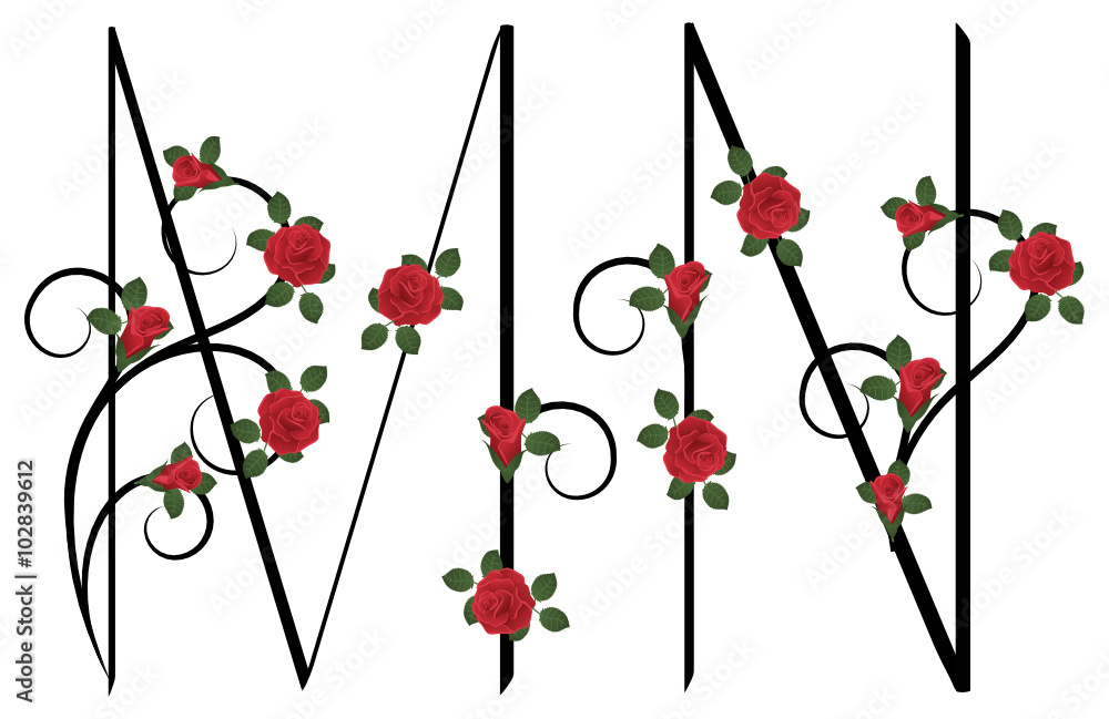 Initialen mit Rosen Stock-Vektorgrafik | Adobe Stock