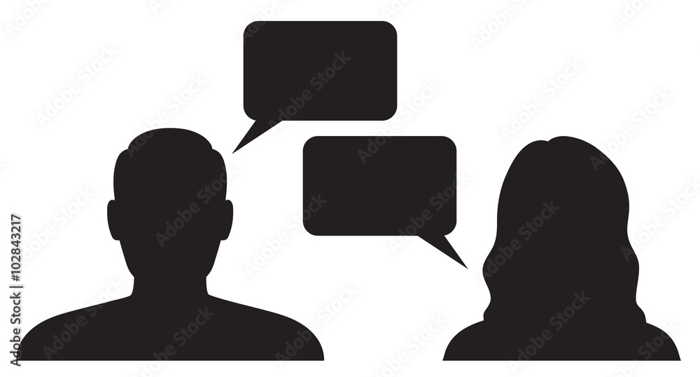 Man and woman silhouette talking Stock Vector | Adobe Stock