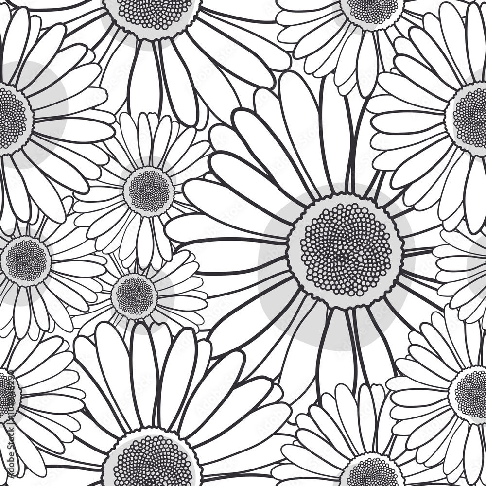 Pattern daisy black and white Stock Vector | Adobe Stock