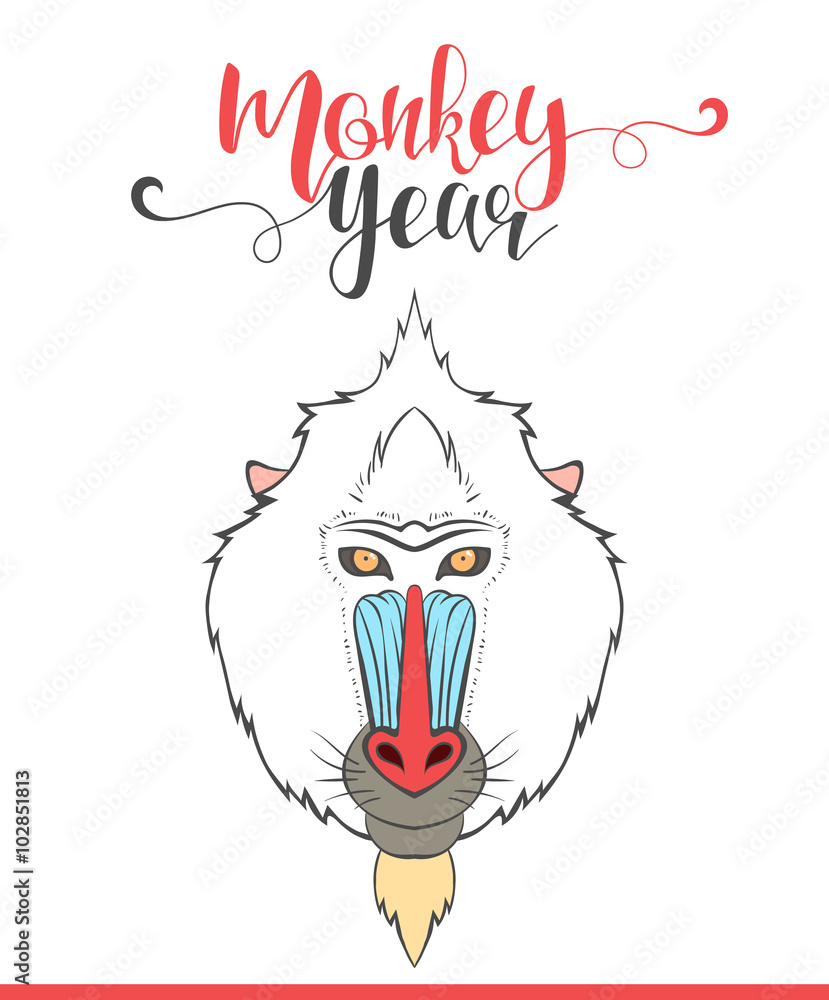 Lettering calligraphy with monkey. Happy monkey year. Modern lettering ...