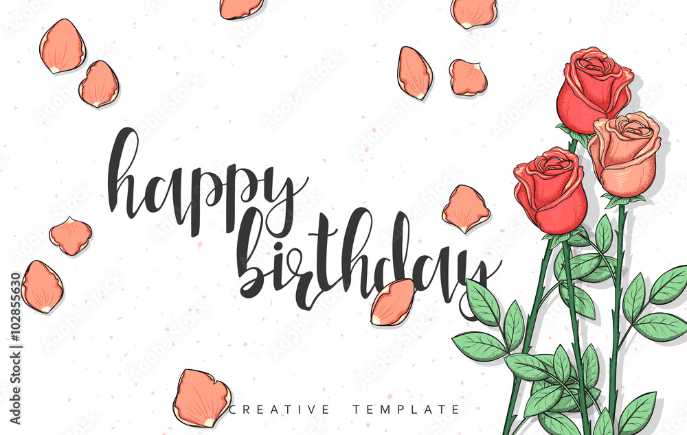 Design postcard with roses and calligraphy congratulation in sketch ...