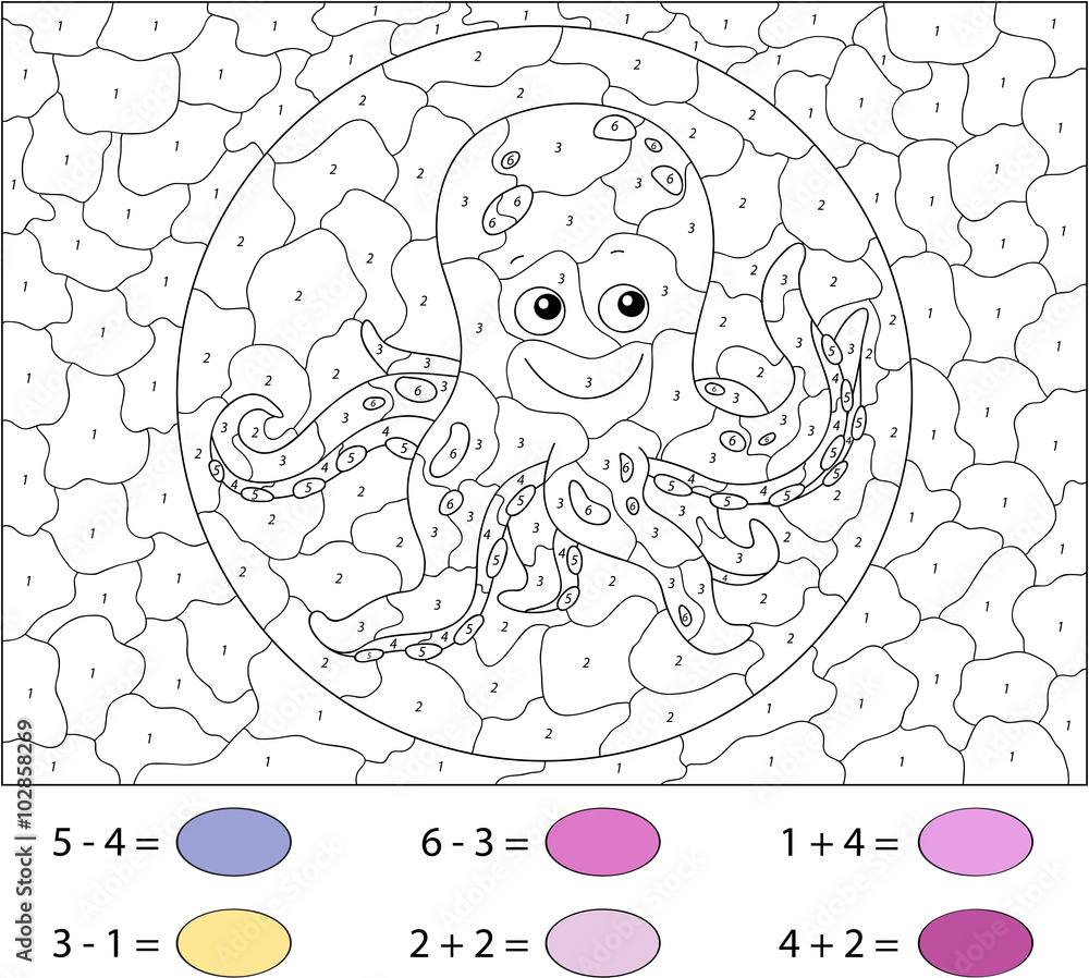 Cartoon octopus. Color by number educational game for kids Stock Vector ...