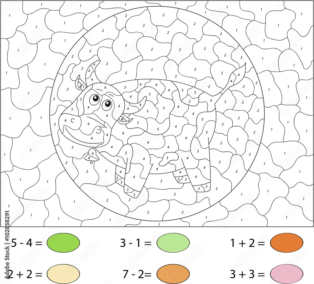 Funny cartoon cow. Color by number educational game for kids Stock ...