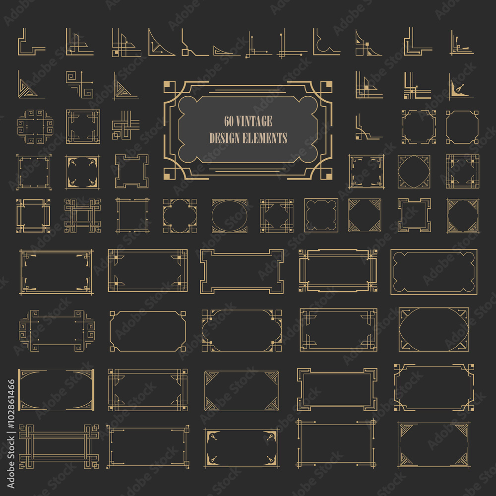 Vintage retro frame borders corners set Stock Vector | Adobe Stock