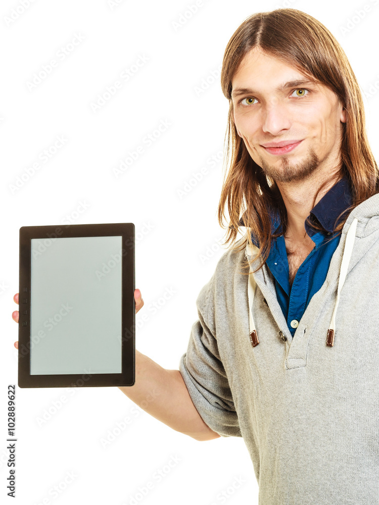 Man holding pc tablet. Blank screen copyspace. Stock Photo | Adobe Stock