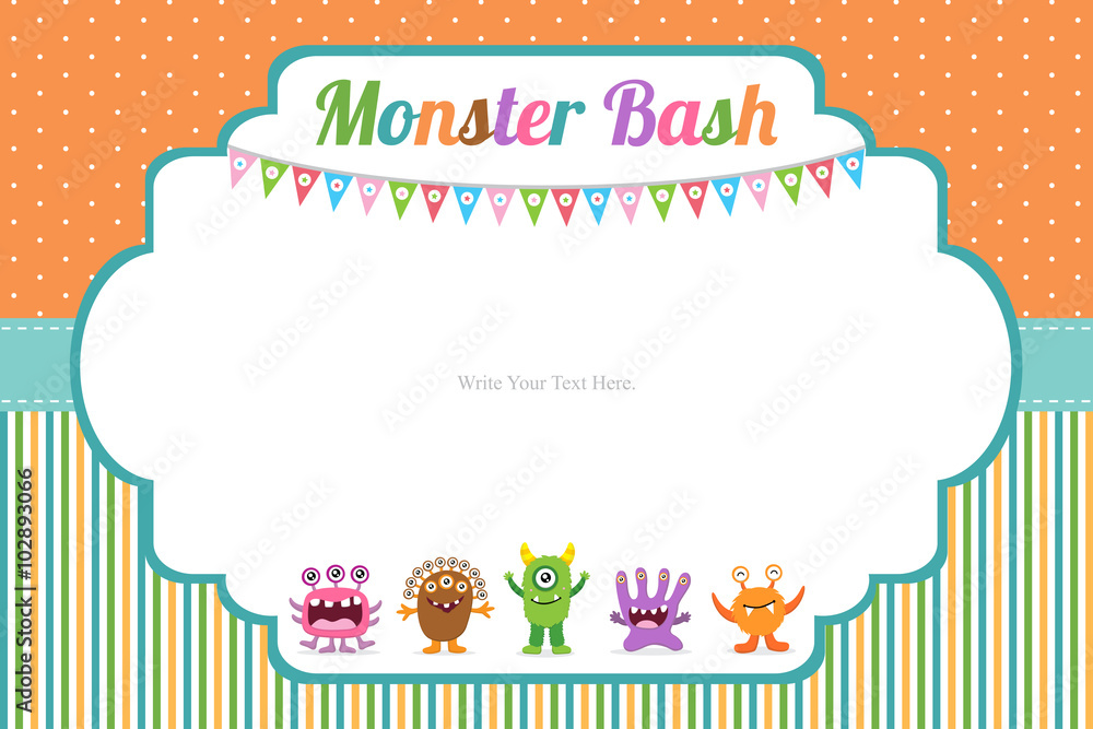 Cute Monster Invitation Birthday Card Stock Vector | Adobe Stock