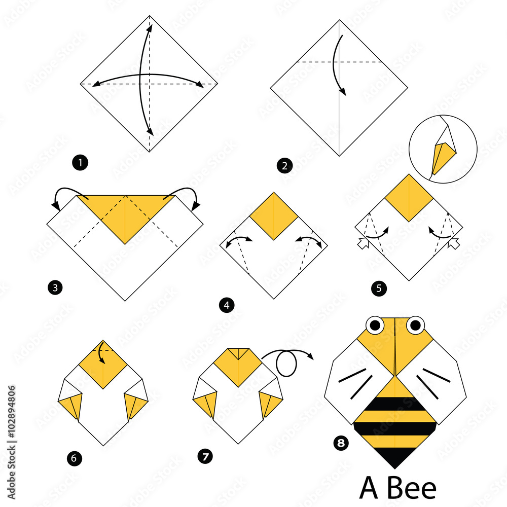 step by step instructions how to make origami bee. Stock Vector | Adobe ...