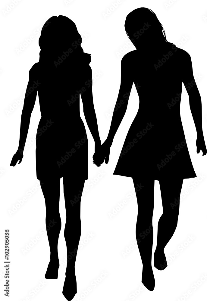 Two Girls Holding Hands Silhouette