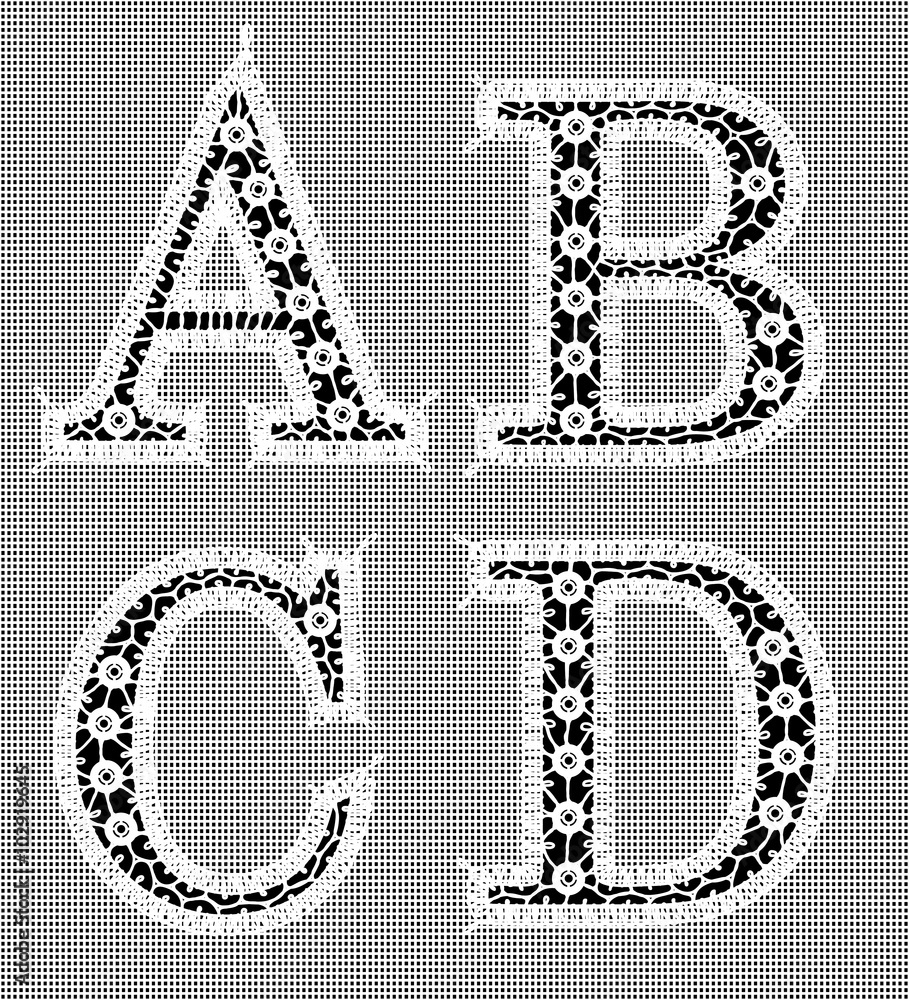 White Lace. Letters A, B, C, D. Black Background. Stock Vector | Adobe ...