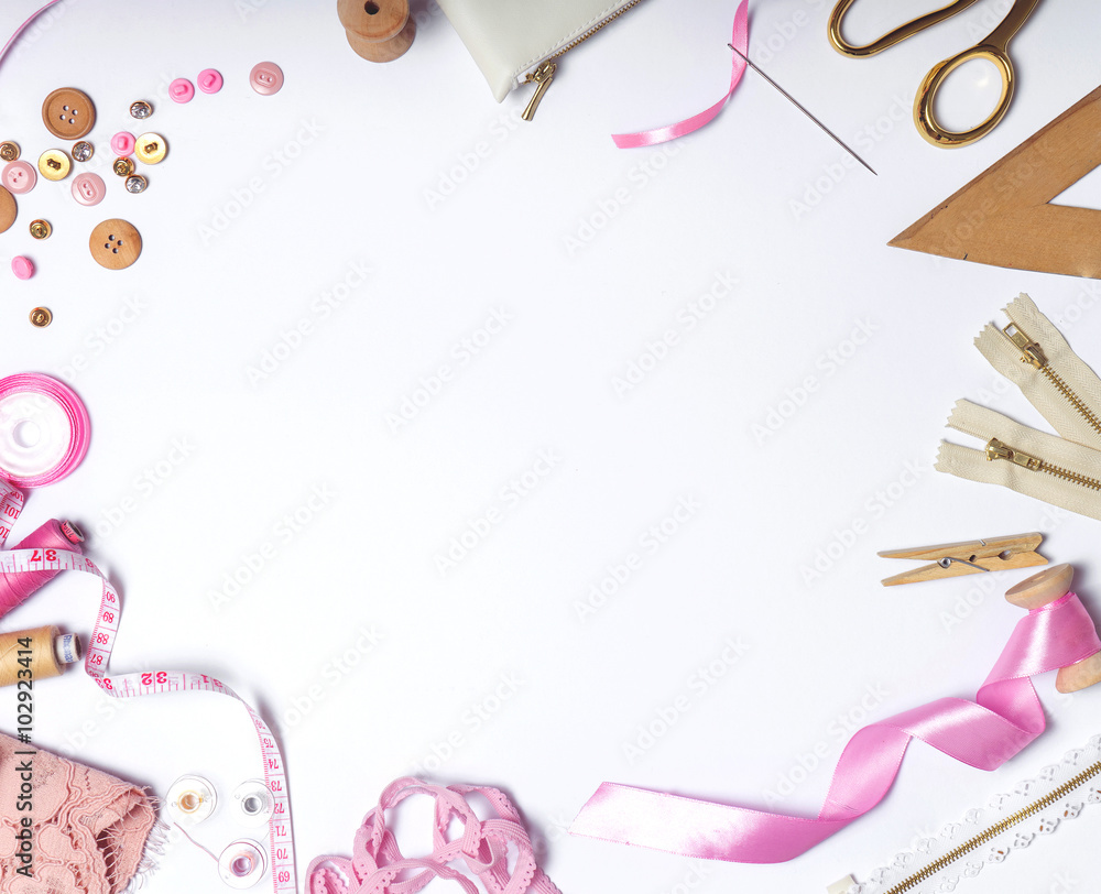 colorful Background with sewing tools Stock Photo | Adobe Stock