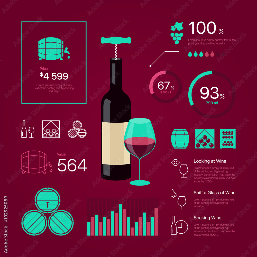 Premium quality thin line color wine infographic on vinous background ...