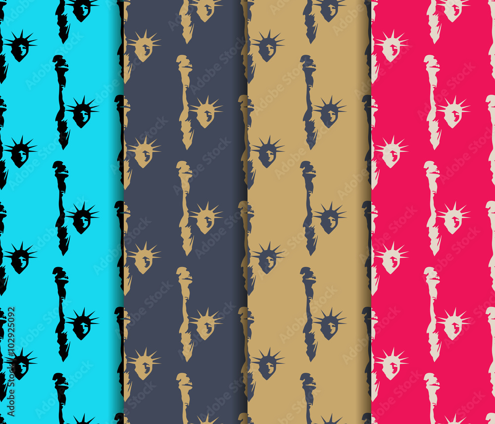 Statue of Liberty. Set of seamless patterns. The pattern for wallpaper ...