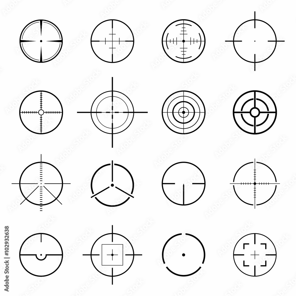 Set of different flat Crosshair sign icons solated on white background ...