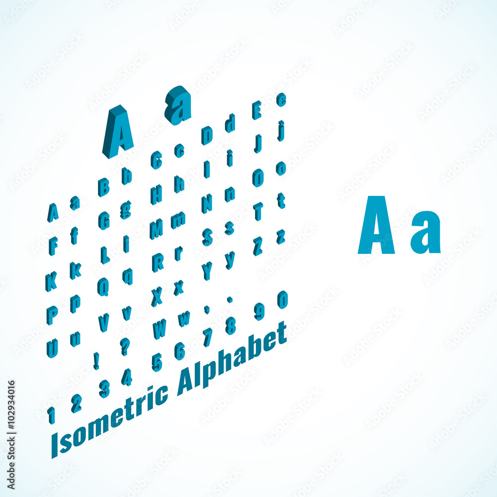 Isometric alphabet and font, small and large letters design element ...