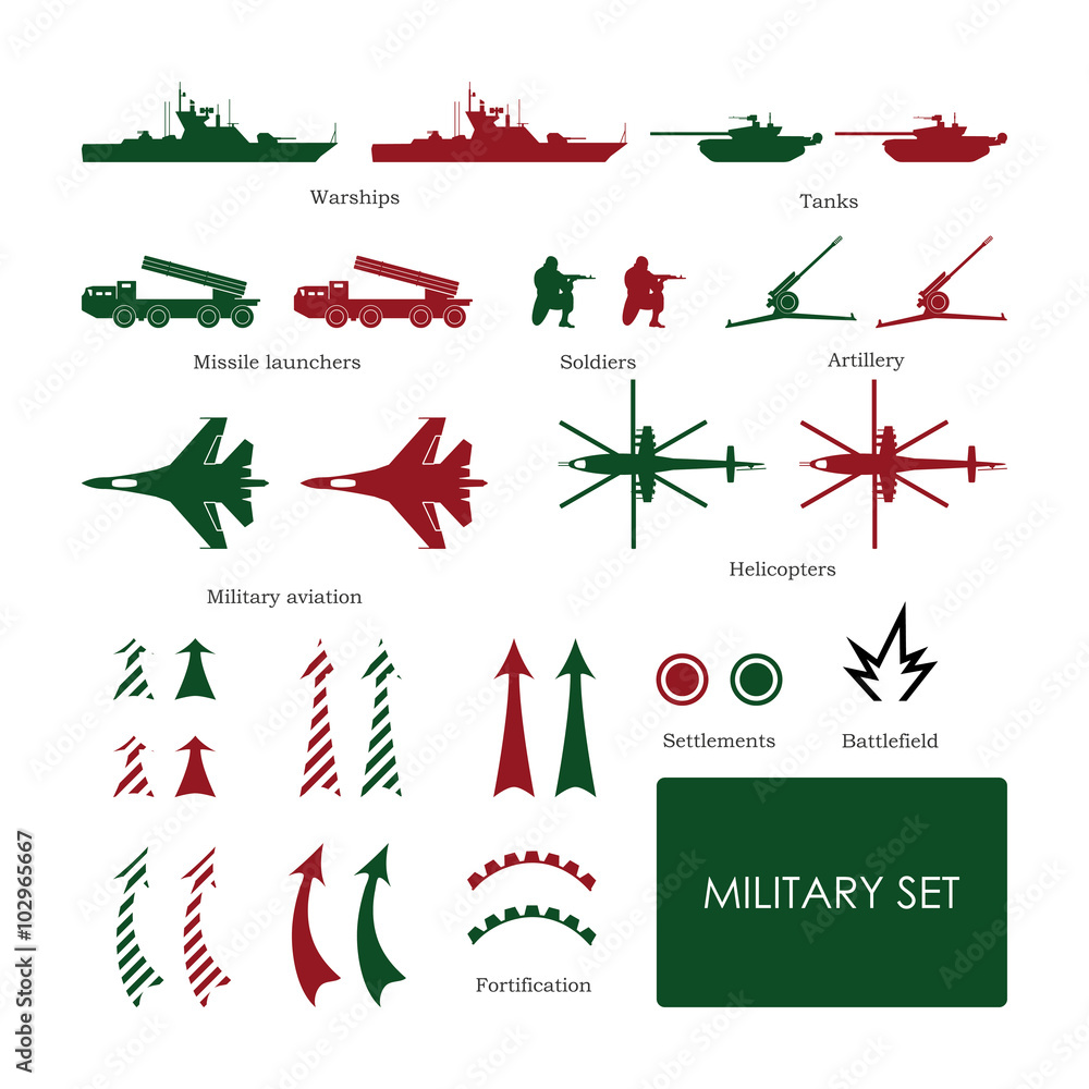Military set for tactical map with detailed icons Stock Vector | Adobe ...