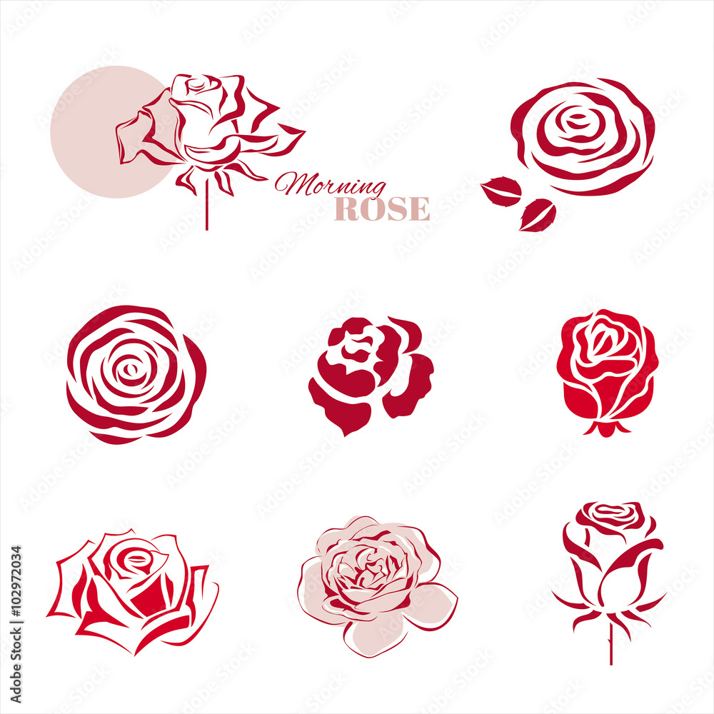 Rose symbols design set. Vector illustration. Stock Vector | Adobe Stock