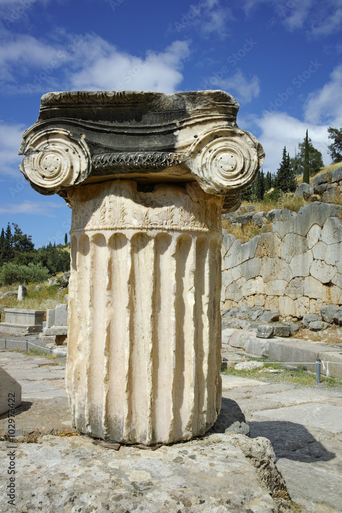 Ancient column in Ancient Greek archaeological site of Delphi,Central ...