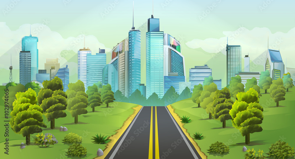 City and nature, vector landscape Stock Vector | Adobe Stock