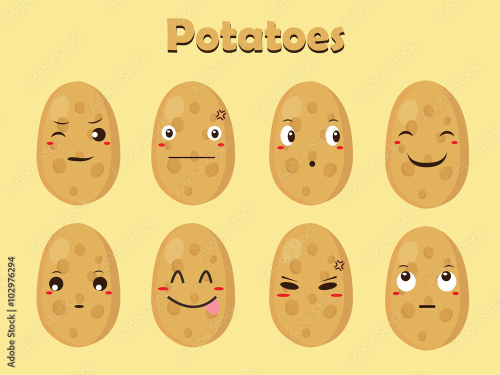 Potato Cartoon with Different Expressions Stock Vector | Adobe Stock