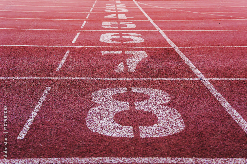Running track closeup numbers eight in stadium Stock Photo | Adobe Stock