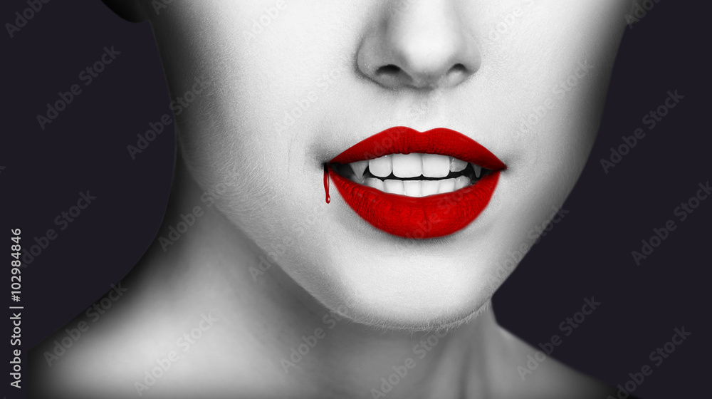 Sexy vampire woman lips with dripping blood Stock Photo | Adobe Stock