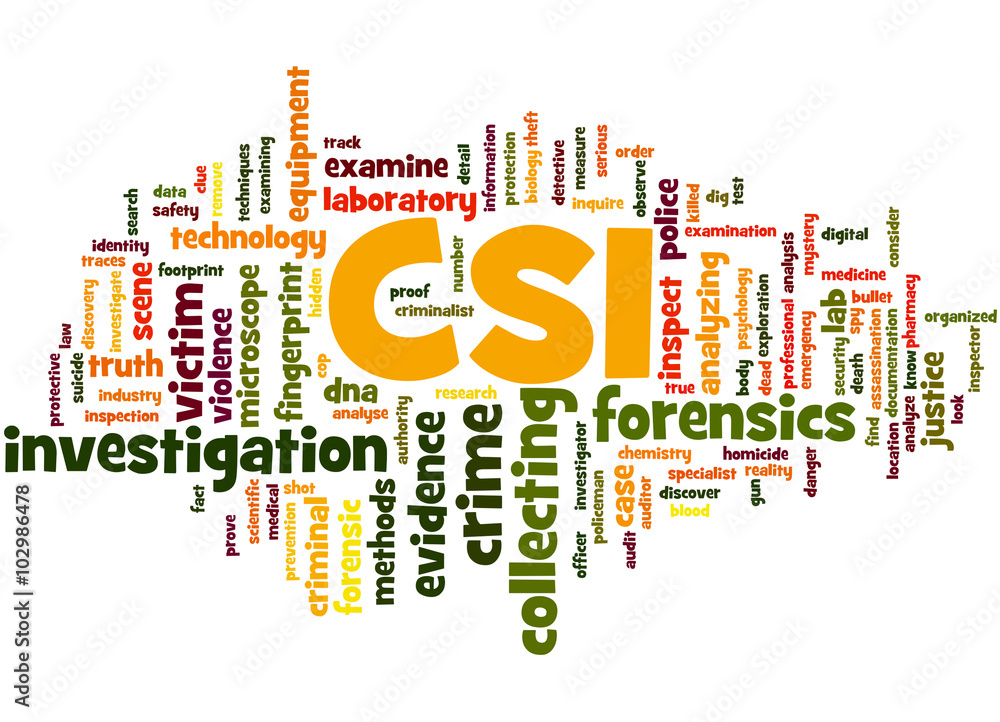 CSI, Crime Scene Investigation word cloud concept Stock Illustration ...