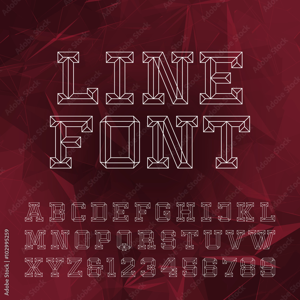Beveled Alphabet Vector Font. Outline style letters and numbers on the ...