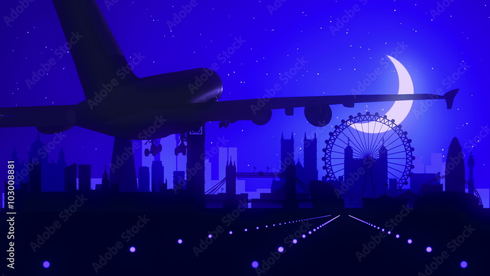 London Airplane Landing Moon Blue Stock Video | Adobe Stock