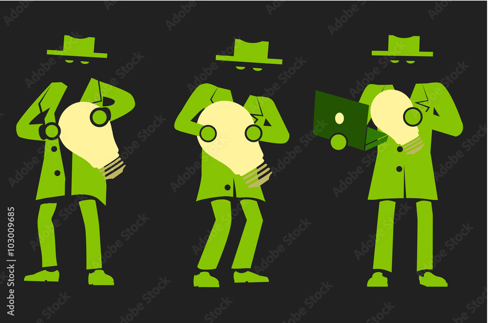 Cartoon spy to collect ideas and information. Stock Vector | Adobe Stock