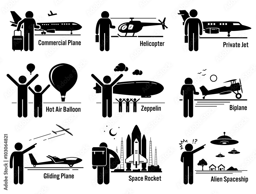Air Transportation Vehicles and People Set - Commercial Airplane ...