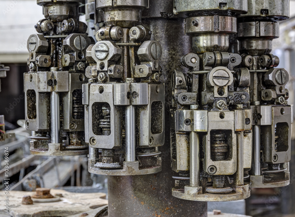 Units and details of close-up of the mechanism of the process equipment ...