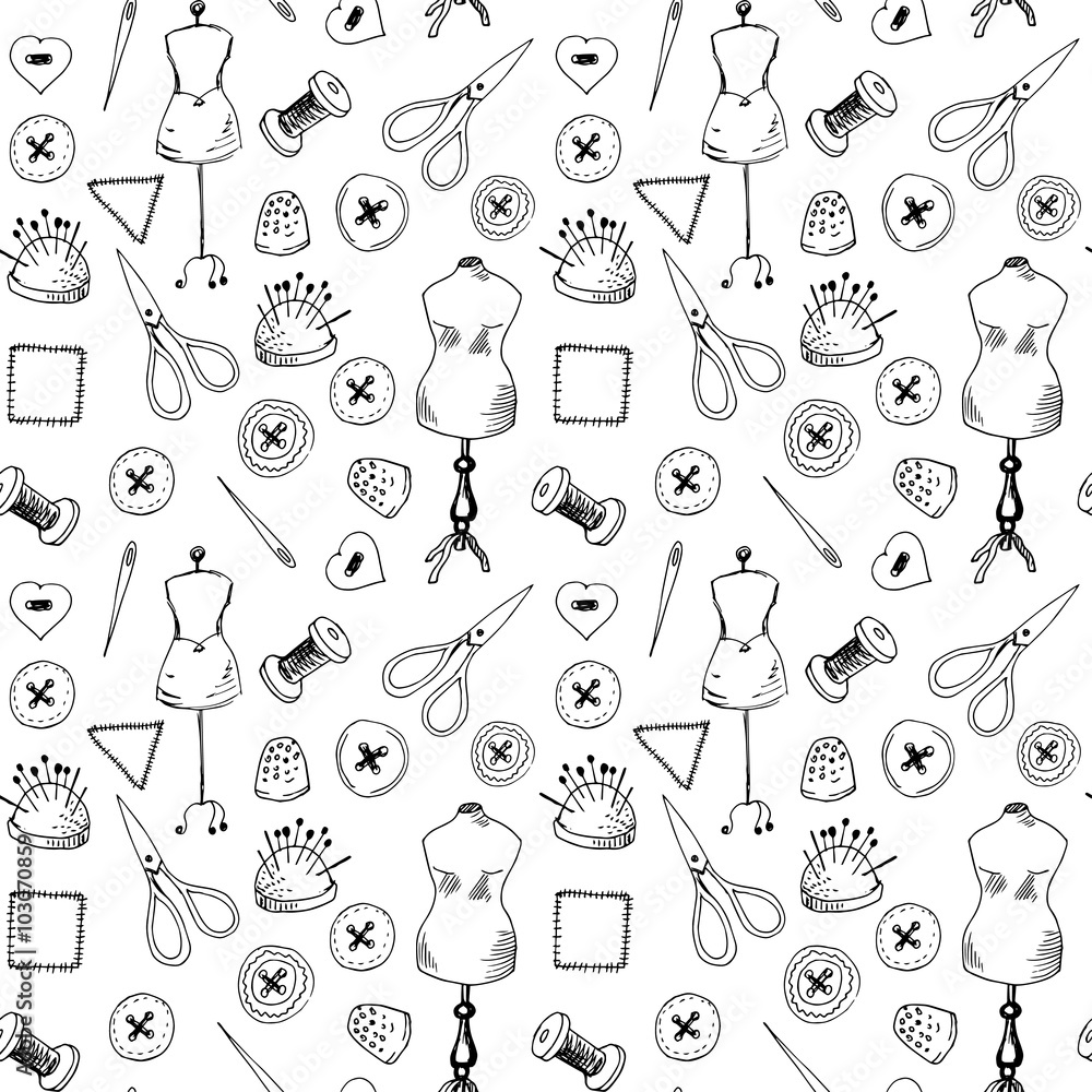 Seamless pattern with sewing items Stock Vector | Adobe Stock