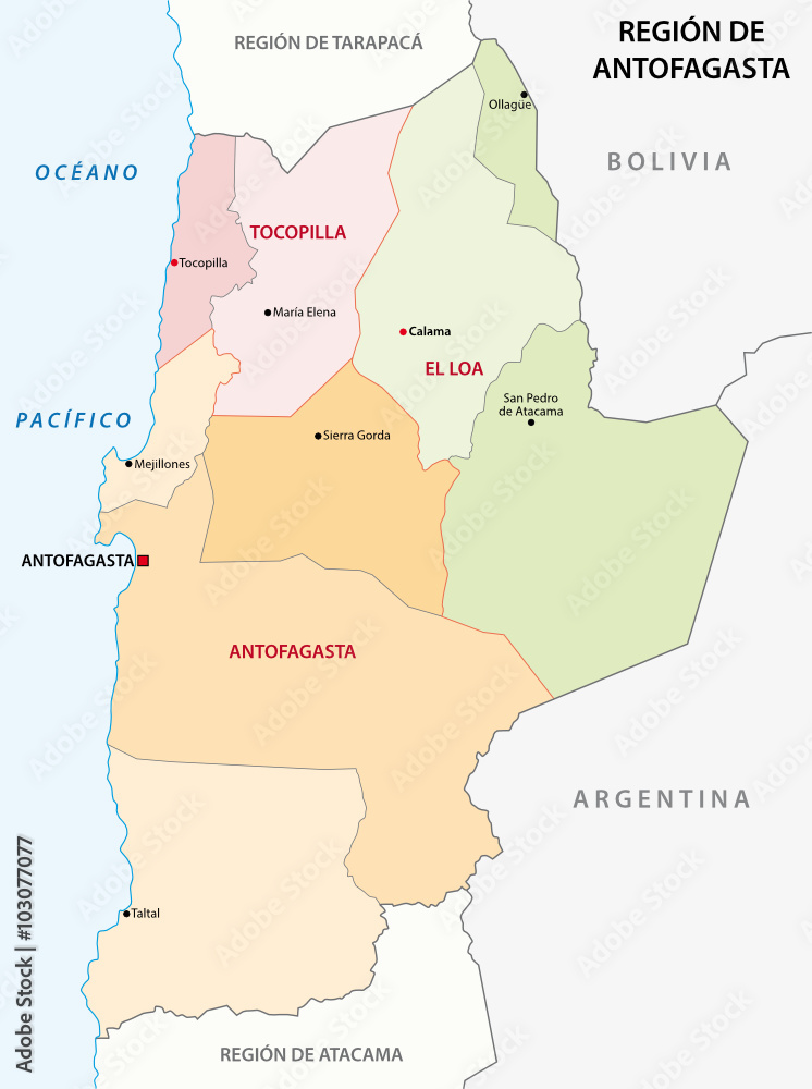 Antofagasta (Chile) Administrative Region Map Stock Vector | Adobe Stock