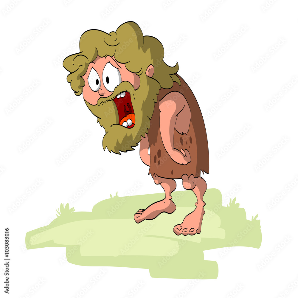 Vector illustration of a surprised, shocked, cartoon caveman Stock ...