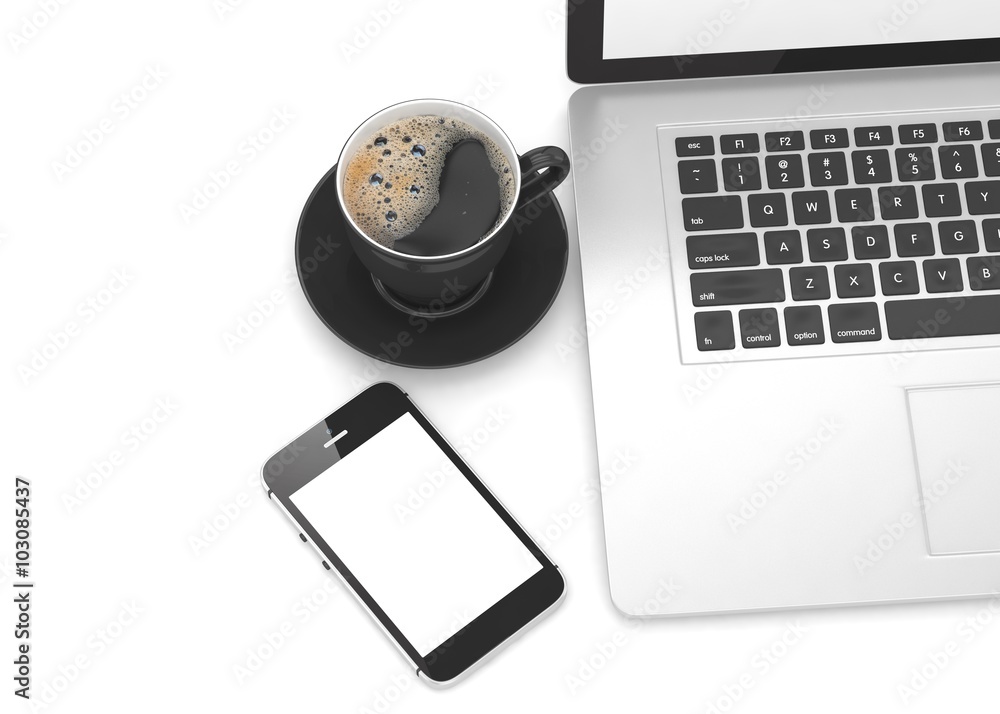 Laptop smartphone and coffee cup Stock Illustration | Adobe Stock