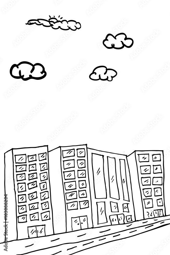 Hand Draw Sketch of office Buildings Stock Illustration | Adobe Stock